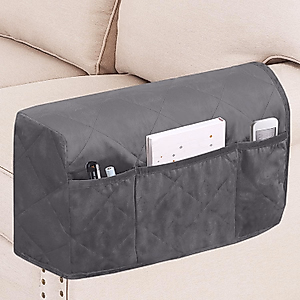 Turquoize Velvet Armrest Covers for Chairs and Sofas Couch Armrest Cover for Recliner with Side Pocket Non-Slip Arm Covers Protector for Dogs Washable Armrest Slipcovers Set of 2, Gray