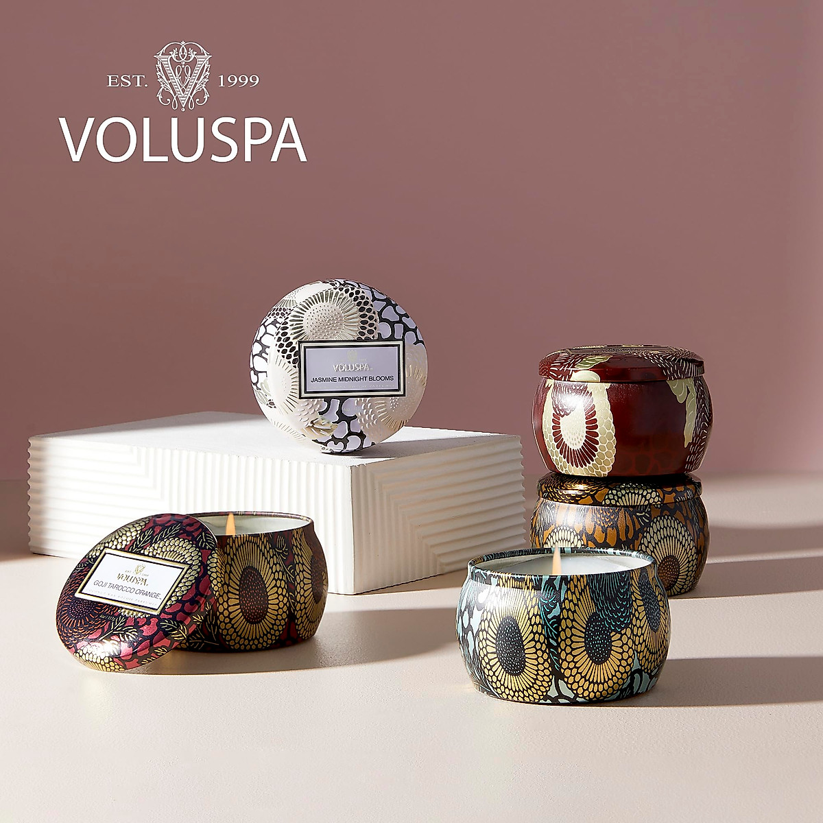 Voluspa Bourbon Vanille, Mini Tin Candle, 4 oz, 25 Hour Burn Time, All Natural Wicks and Coconut Wax for Clean Burning, Vegan, Poured in the USA