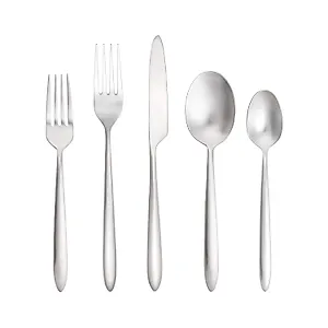 Fortessa Velo Brushed Flatware Set, 20-Piece, Brushed Stainless
