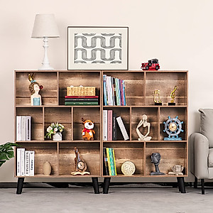 LEYAOYAO 7 Cube Bookshelf 3 Tier Modern Bookcase with Legs,Wood Book Shelves Storage Organizer Shelf,Free Standing Bookcases,Oak Display Bookshelves