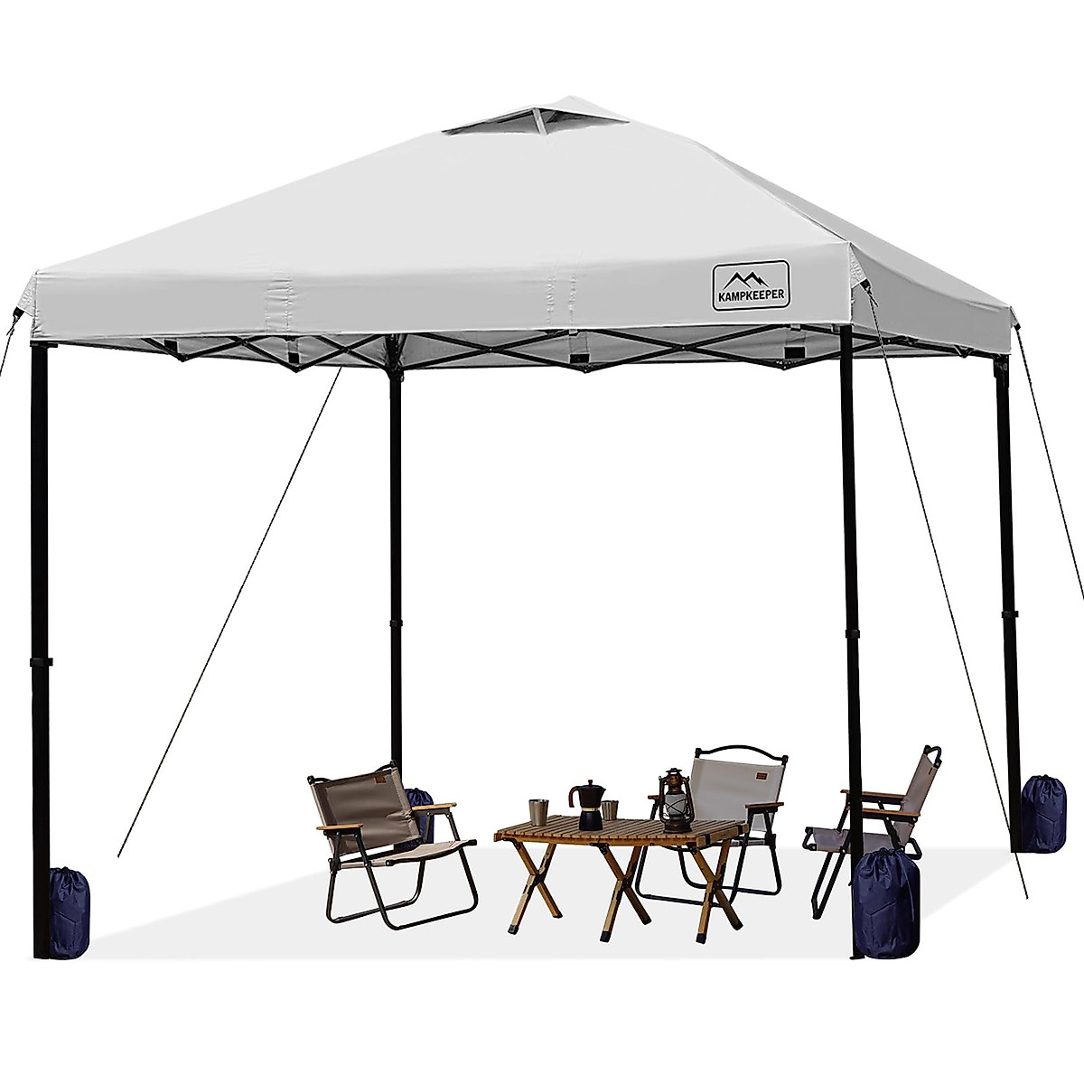 KAMPKEEPER 10x10 Pop Up Commercial Canopy Tent - Waterproof & Portable Outdoor Shade with Adjustable Legs, Air Vent, Carry Bag & Sandbags (WHITE)
