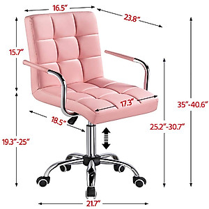 Yaheetech Desk Chairs with Wheels/Armrests Modern PU Leather Office Chair Height Adjustable Home Computer Executive Chair on Wheels 360° Swivel - Pink