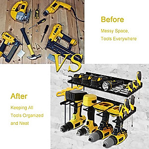 Power Tool Organizer Wall Mount Floating Tool Shelf Drill Rack and Shelf for Workshop Shed(17x9in),(black)