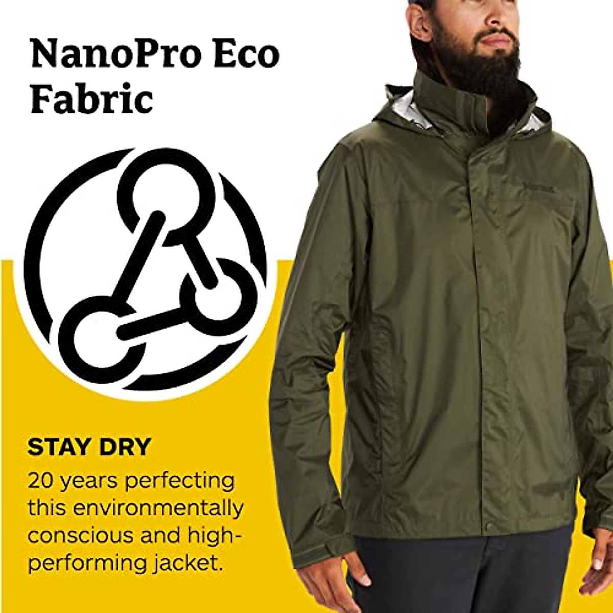 MARMOT Men's Precip Eco Jacket | Lightweight, Waterproof Jacket for Men, Ideal for Hiking, Jogging, and Camping, 100% Recycled, Nori, Large