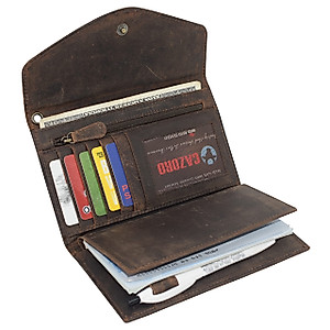 MARSHAL RFID Genuine Leather Women's Slim Flap Wallet Clutch Organizer (Vintage Brown)