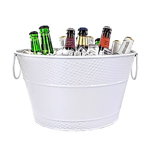 BREKX White Galvanized Beverage Bucket and Wine Bucket Chiller for Parties, Leak & Rust Resistant, Sealed, Large Ice Bucket for Cocktail Bar, 12-Quart / 4 Gallon Bucket