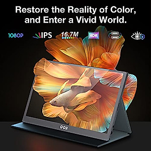 QQH Portable Monitor, 15.6" Portable Computer Monitor HDMI 1080P FHD USB C Laptop Monitor Display IPS Second Screen, Gaming Monitor with Smart Cover, External Dual Monitor for Phone PC MAC PS4 Xbox