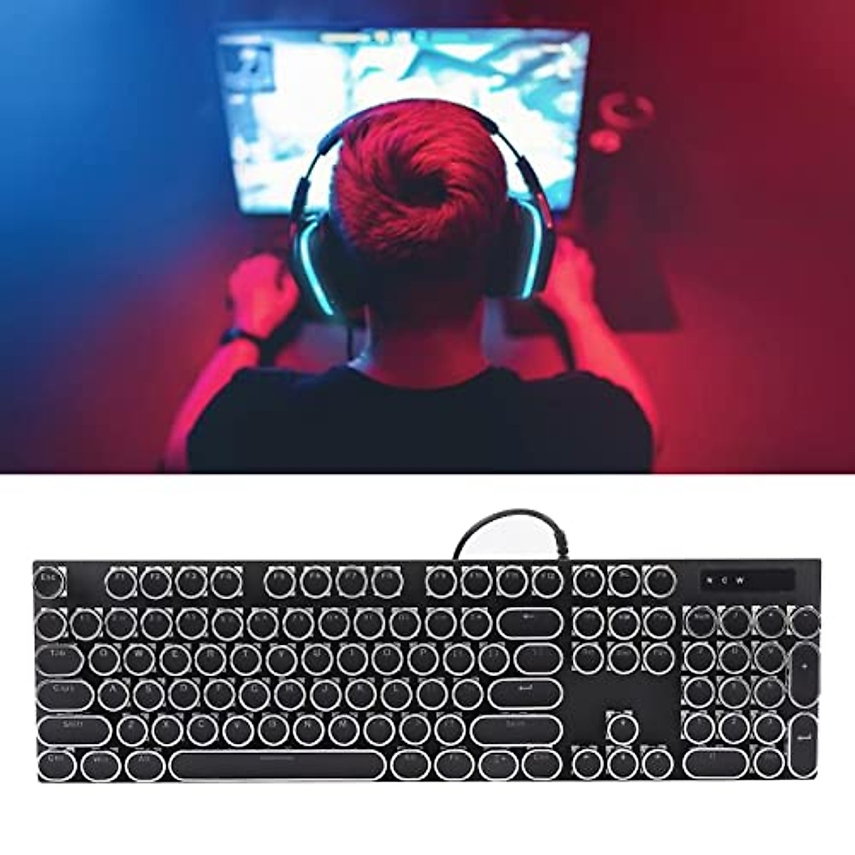 Sanpyl Mechanical Keyboard, Black 104 Key RGB Backlit Gaming Keyboard Round Keycaps Plug and Play Ergonomic Wired Keyboard for PC Laptop Game(Black Punk Version)
