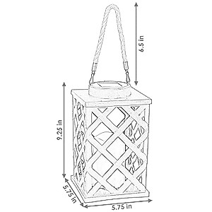 Sunnydaze Modern Crosshatch Outdoor Solar LED Decorative Candle Lantern - Rustic Farmhouse Decor for Patio, Porch, Deck and Garden - Tabletop and Hanging Outside Light - 9-Inch - Black