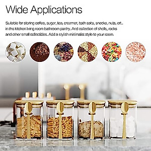 JunVpic Glass Jar with Bamboo Lid - 17 Oz Square Storage Container Canister with Scoop Spoon for Cube Sugar, Coffee Beans, Creamer, Tea, Bath Salt, Chia Organizer, Pack of 1