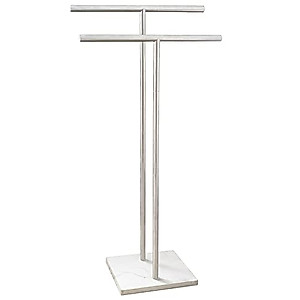 EADOT 40 Inches Standing Towel Rack Double-T Shape Bath Towel Sheet Holder with Marble Design Base for Bathroom Floor Next to Tub or Shower Towel Holder Stand SUS304 (Brushed Nickel)