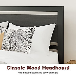 MERRLAND Queen Size Bed Frame with Wood Headboard and Footboard, Solid and Stable, No Box Spring Needed, Easy Assembly, Noise Free, Black