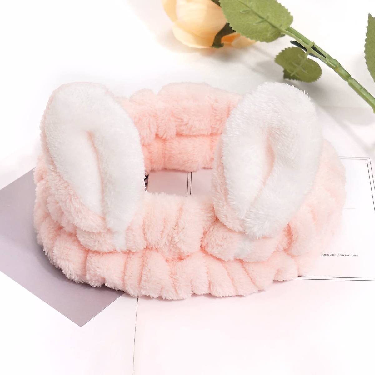 Ayesha 6pcs Bunny Ear Spa Headbands for Face Washing Makeup Headbands Stretchy Facial Headbands for Skincare Make up Shower