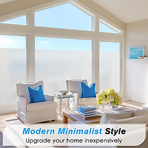 Haton Window Privacy Film Frosted Glass Film for Bathroom, Static Cling Sun Heat Blocking Window Clings, Opaque Frosting Coverings Tint for Home Door, Non-Adhesive, Pure 17.5" x 78.7"