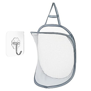 Qianyu Mesh Collapsible Laundry Baskets Pop Up Laundry Hamper Bag Small Wall Foldable Clothe Storage with Self-Adhesive Hook Portable Laundry Bin for Washing Kids Toy Chest University Dormitory Travel