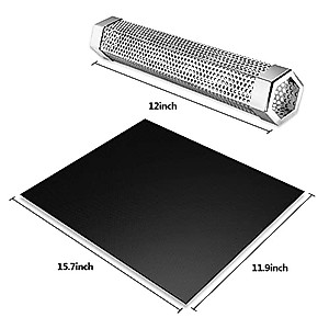 YiiMO Smoke Tube for Pellets, 12'' Pellet Smoker, plus Fiberglass BBQ Grill Mat Heat Resistant