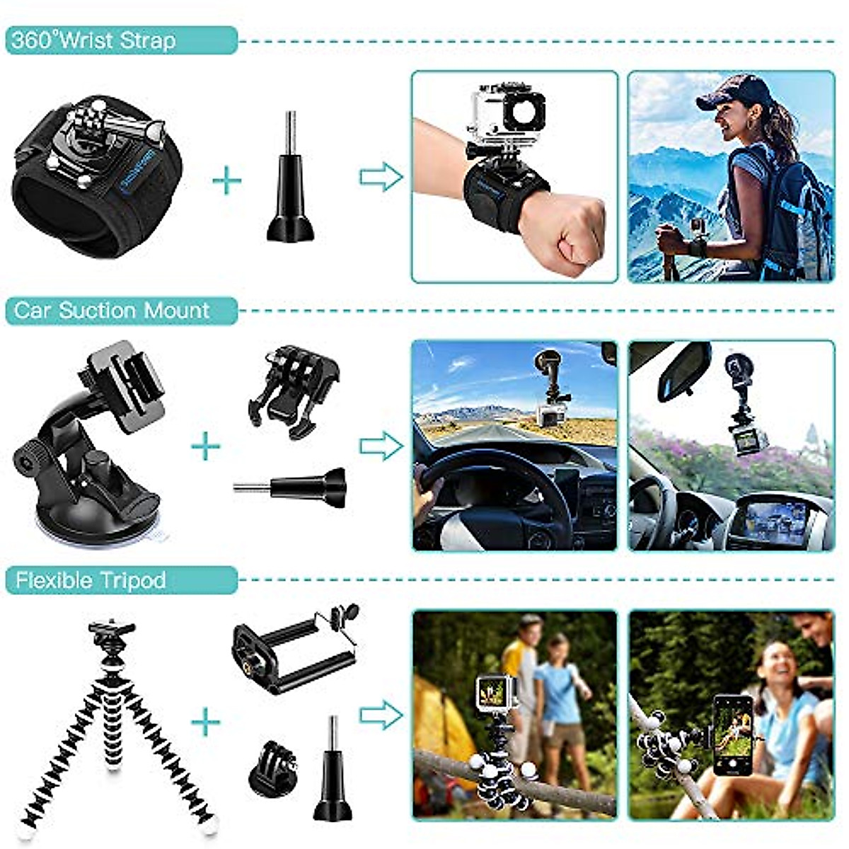 SmilePowo 48-in-1 Accessories Kit for GoPro Hero 11 10 9 8 Max 7 6 5 4 3 3+ 2 1 Black GoPro 2018 Session Fusion Silver White Insta360 DJI AKASO APEMAN YI Campark XIAOMI Action Camera (Carrying Case)