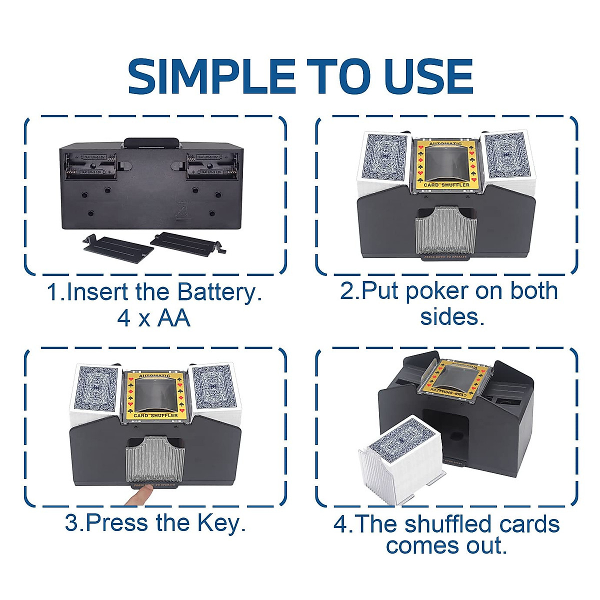 TAAVOP Card Shuffler 2-4 Deck Automatic, Battery-Operated Electric Card Shuffler Machine for UNO/Poker/Playing Card