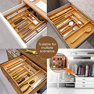Olioeiao Expandable Bamboo Silverware Organizer Drawer for Utensils Holder and Cutlery, 8 Compartments for Drawer Tray with Dividers, Flatware and Kitchen Utensils organizer(Natural)