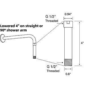 4 Inch Shower Head Extension Arm, Female to Male 1/2 Inch Extender, Stainless Steel, Brushed Nickel