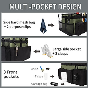 GRTCZYSL Cleaning Caddy Bag for Housekeepers, Cleaning Caddy Supplies Organizer, Wearable Cleaning Detailing Bag with Handles and Shoulder Strap Car Cleaning Tool Organizers Bag-Green