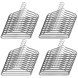USTECH Metal Space Saving Clothes Hangers | Trouser Bar with Shoulder Notch Thin Hangers Perfect for Coat, Suit, and Pants | Non-Slip Coating and Large Hook for Added Safety | Pack of 48