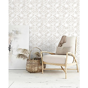 Fiula Geometric Peel and Stick Wallpaper Boho wallpaper78.7 "x16.1" White and Gray Wallpaper White Contact Paper Removable Wallpaper for Bedroom Waterproof Removable Shelf Liner Decal Vinyl Roll