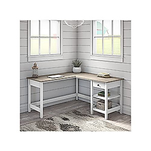 Bush Mayfield 60W L Shaped Computer Desk in Shiplap Gray/White - Engineered Wood