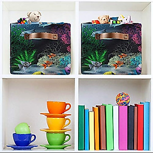 Ocean Dolphin Coral Fish Large Storage Basket Collapsible Storage Bin Organizer Cube Laundry Hamper for Clothes Bedroom Nursery Toys Shelf College Dorm