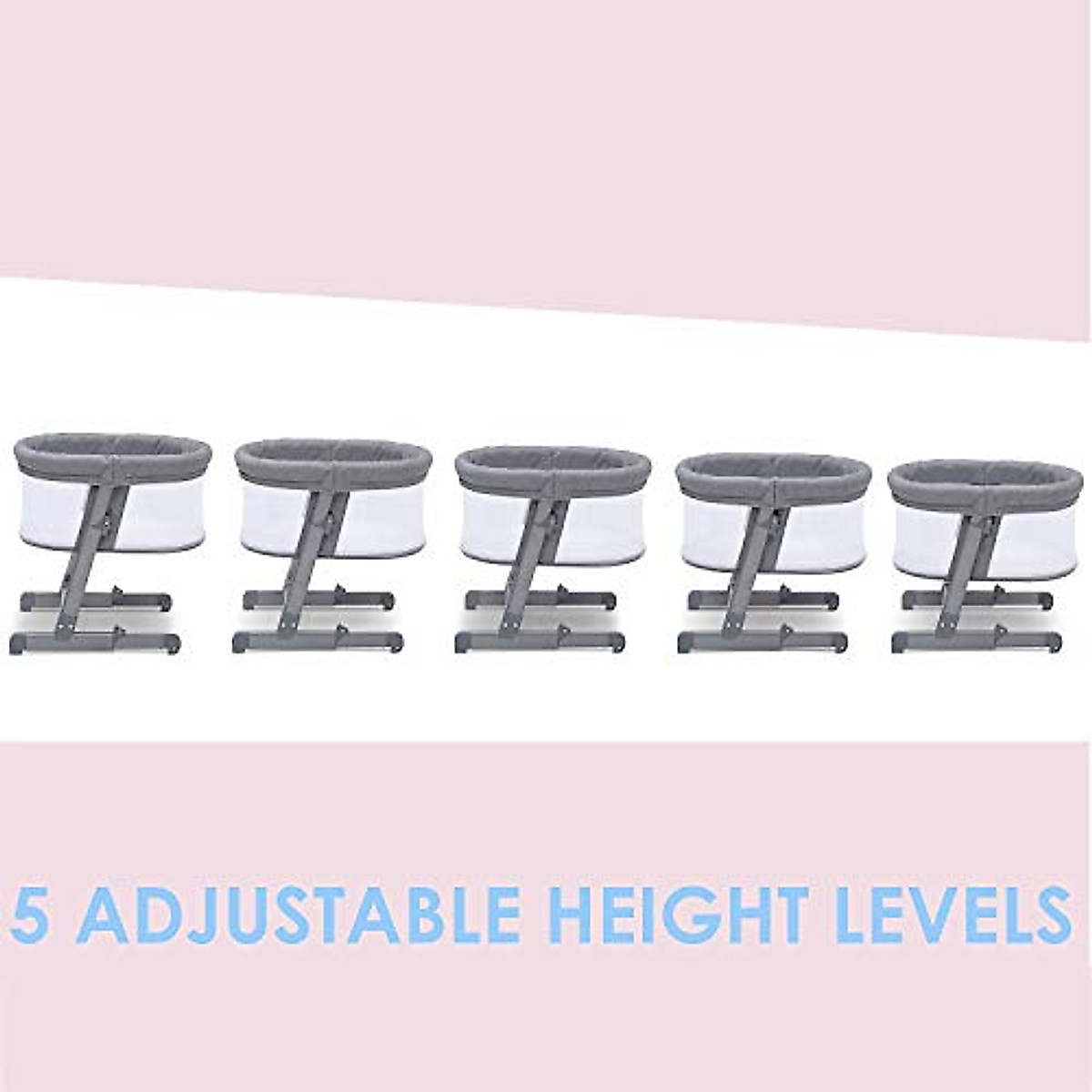 Simmons Kids Oval City Sleeper Bedside Bassinet - Adjustable Height Portable Crib with Wheels & Airflow Mesh, Grey Tweed 31.5x19.7x30 Inch (Pack of 1)