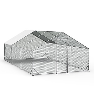 OUYESSIR Outdoor Metal Chicken Coop, Large Walk-in Chicken Run Pen with Waterproof Cover, Rabbit Habitat Poultry Cage for Backyard Farm Use (10’L x20’W x 6.56’H, Silver)