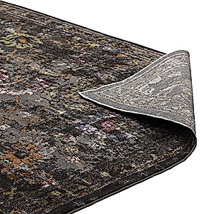 Modway Minu Distressed Floral Lattice 8x10 Area Rug in Black, Yellow and Orange