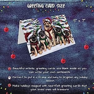 Family Portait Christmas Holiday German Shepherd Dog Greeting Cards - Adorable Pets Invitation Cards with Envelopes - Pet Artwork Christmas Greeting Cards (1 Greeting Card)