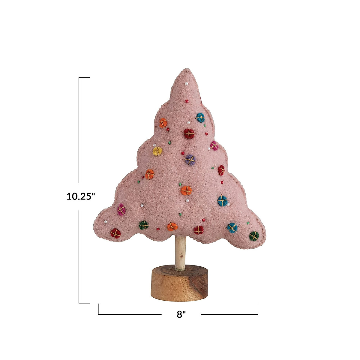 Creative Co-Op 8" L x 3" W x 10-1/4"H Handmade Wool Felt Tree w/Beads, Applique, Embroidery & Wood Base, Multi Color