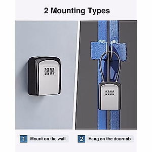 Puroma Lock Box, Key Lock Box Wall Mount Combination Lockbox, Portable Waterproof Key Storage Lockbox with Removable Cable Handle for Apartment Realtor's House Keys, Warehouse Spare Key (1 Pack, Grey)