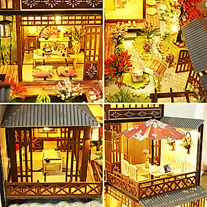 Spilay DIY Dollhouse Miniature with Wooden Furniture,DIY Dollhouse Kit Big Japanese Courtyard Model with LED & Music Box,1:24 Scale Creative Room Gift Idea for Adult Friend Lover (Yaquan Courtyard)