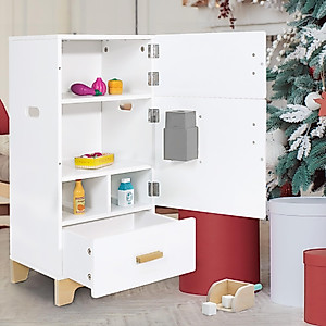 labebe - Kitchen Wooden Fridge | Fridge Freezer for Toddlers, Kids' Kitchen Playset Toy, Baby Cabinet Refrigerator Pretend Play Furniture White for Children Boy & Girl(15.8" 13.8”27”)