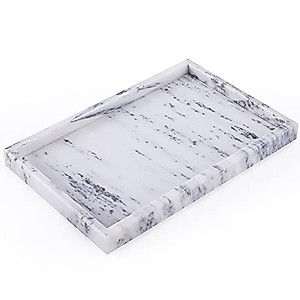 HESHIBI Marble Tray,Bathroom Tray,100% Natural Marble Vanity Tray for Bathroom,Kitchen,Toilet Tank,Vanity. White 12"x 8" x1.2"