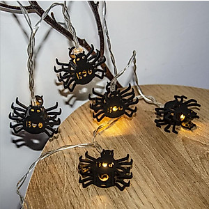 Halloween Spider String Lights, 9.8ft Hanging Halloween String Lights with 20 Spider Lights for Halloween Party, Spooky Party Decor for Indoor Outdoor Home Garden Yard Christmas Decor- Black Wire