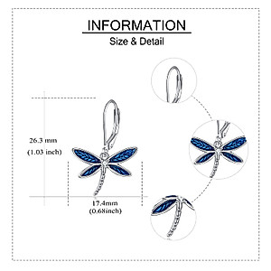 Dragonfly Earrings Sterling Silver Dragonfly Dangle Drop Earrings Dragonfly Jewelry Birthday Gifts for Women