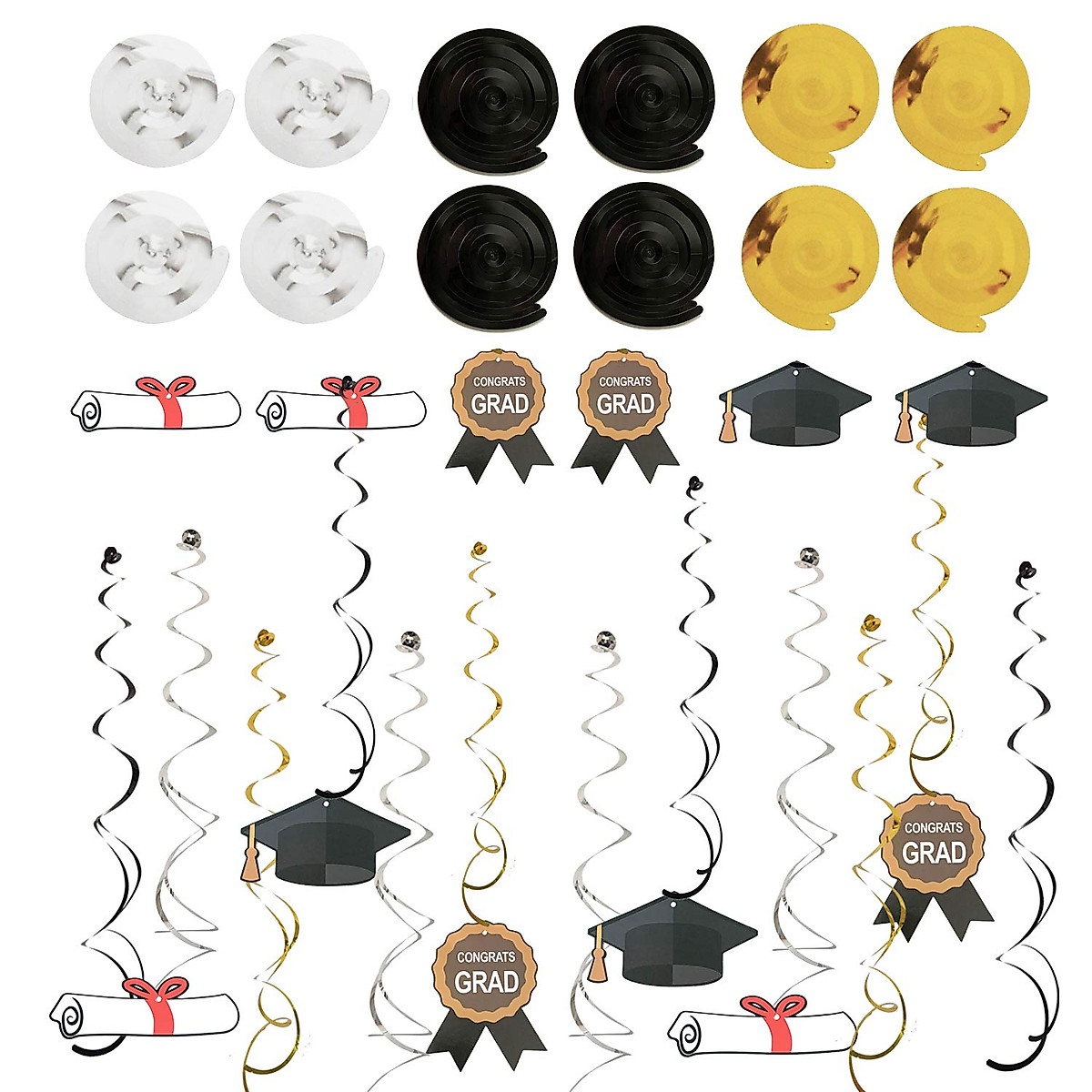 ZERODECO Graduation Decorations, Black and Gold We Are So Proud Of You Banner Paper Pompom Fan Hanging Swirls Graduation Confetti Paper Garland Party Balloons for Grad Party Decoration Supplies