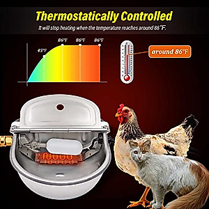 ZHEQOGZH Automatic Heated Water Bowl Trough Dish Outdoor Heated Pet Dog Bowl Stainless Steel Livestock Waterer with Float Valve Brass Connector and Drain Plug for Outdoor Pets in Winter