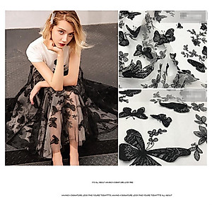 51" Width 3D Vivid Butterfly Lace Fabric Exquisite Flower Embroidery Soft Tulle Lace Fabric for Wedding Bridal Lace Dress Party Dress Home Decor (3 Yard, Apricot Mesh+Black Butterfly)