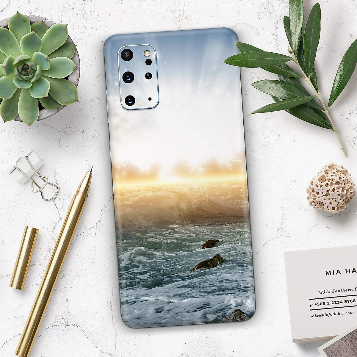 DesignSkinz Majestic Sky on Crashing Waves Protective Vinyl Decal Wrap Skin Cover Compatible with The Samsung Galaxy S20 (Screen Trim & Back Glass Skin)