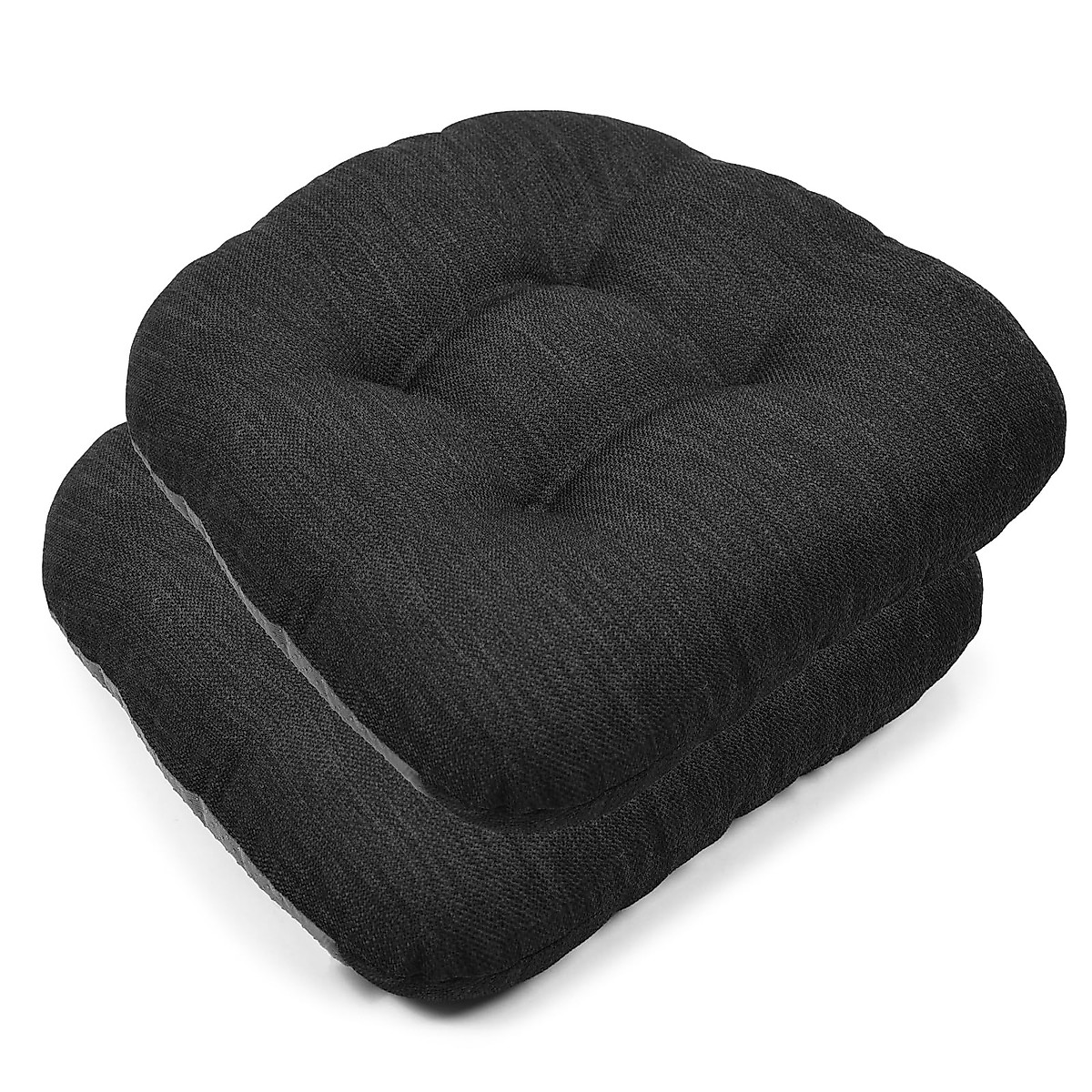 baibu 14×14 Metal Dining Chair Pads with Ties Set of 2, Super Soft Kitchen Chair Cushions Bar Stool Cushions with Non-Slip Bottom - 2 Cushions only (Black, 14×14×2.5in)