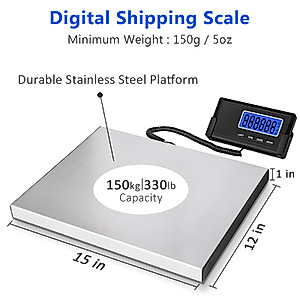 Fuzion 330lbs/5 oz Digital Shipping Scale for Packages, Heavy Duty Weight Scale, Stainless Steel Large Platform