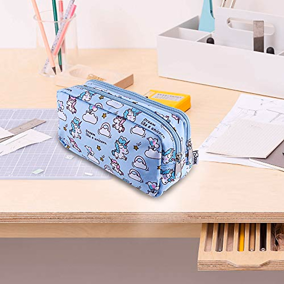SIQUK Unicorn Pencil Case Large Capacity Pen Bag Double Zippers Unicorn Makeup Bag Stationery Bag Cosmetic Bag with Compartments