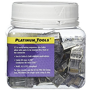 Platinum Tools 202020J EZ-RJ45 Shielded Internal Ground, 50-Pack