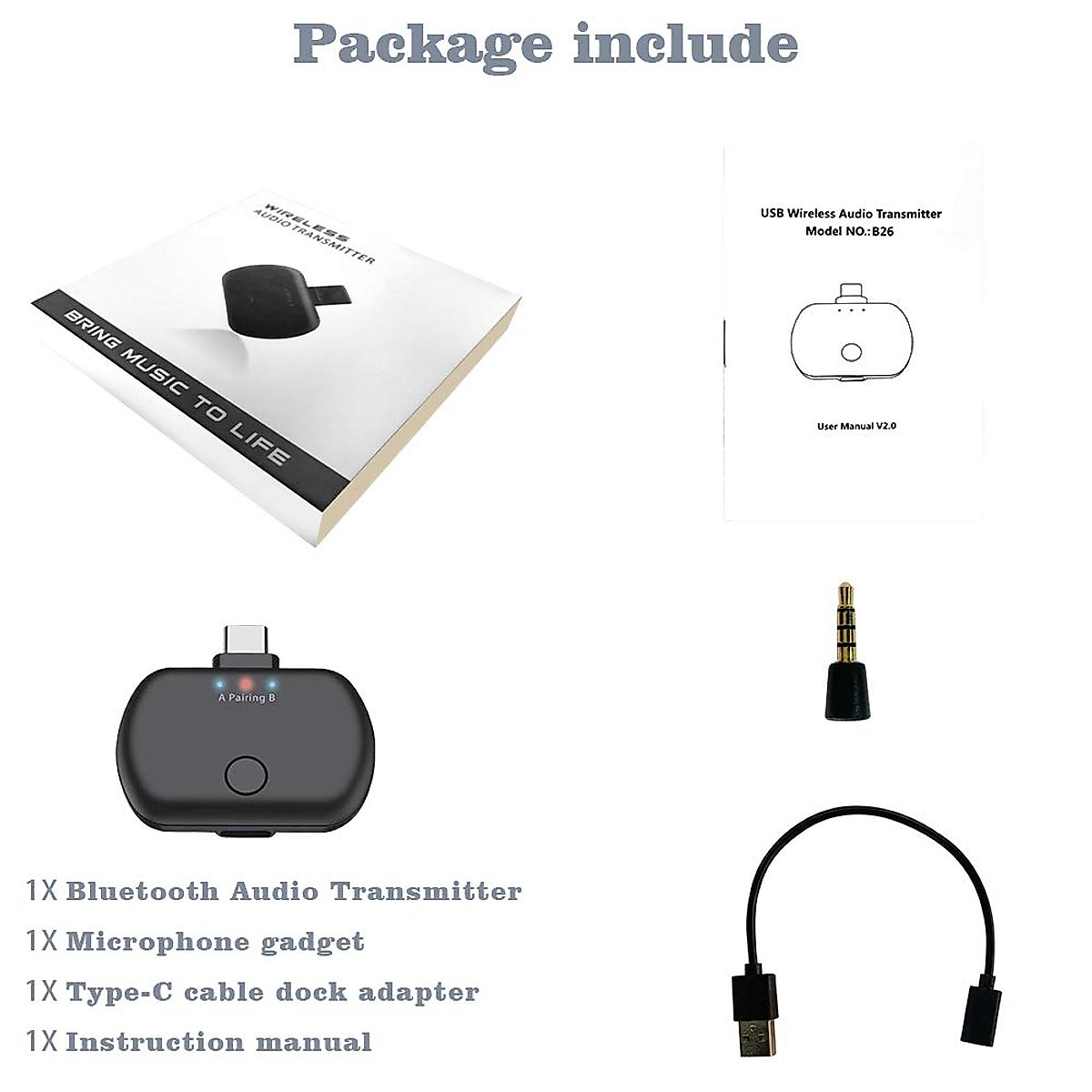 Friencity Bluetooth Audio Transmitter for Nintendo Switch PS4, Low Latency USB Type C Wireless Adapter, Support in-Game Voice& Two Headphones, Compatible with Airpod, Bose, Sony Headphone, Plug n Play
