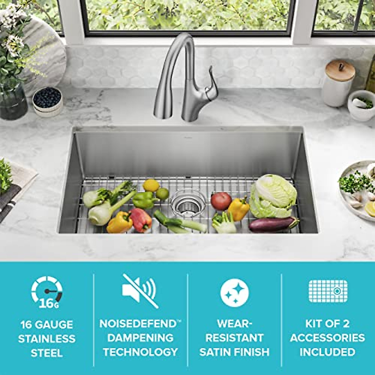 Kraus KHU100-32 Standart PRO 16 Gauge Undermount Single Bowl Stainless Steel Kitchen Sink, 32 Inch
